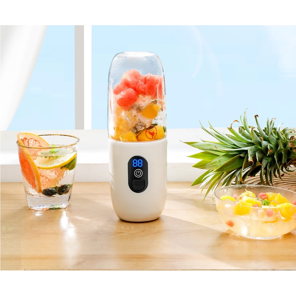 Mini Blender Electric RealMix White IdealStore, Portabil, Incarcare magnetica la orice port USB ...