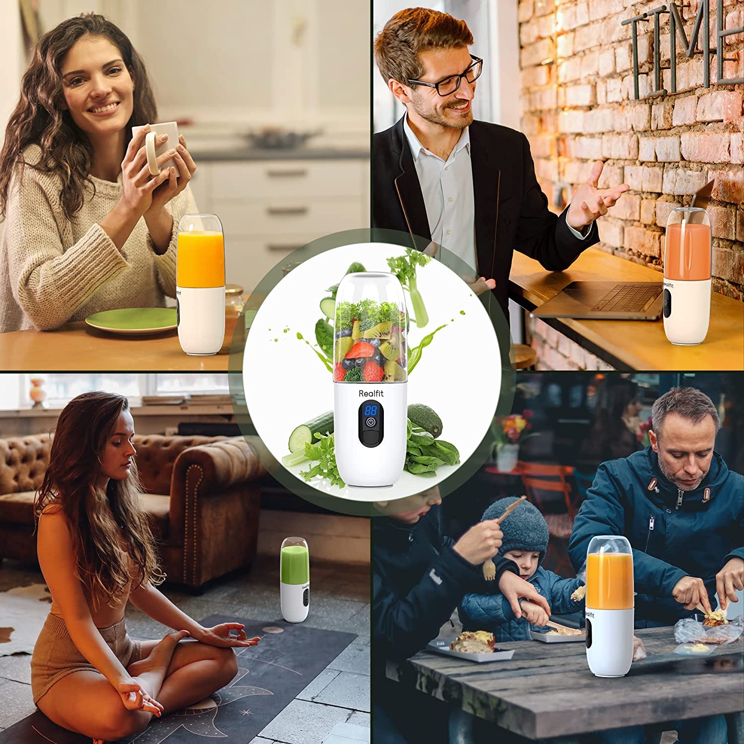 Mini Blender Electric RealMix White IdealStore, Portabil, Incarcare magnetica la orice port USB ...