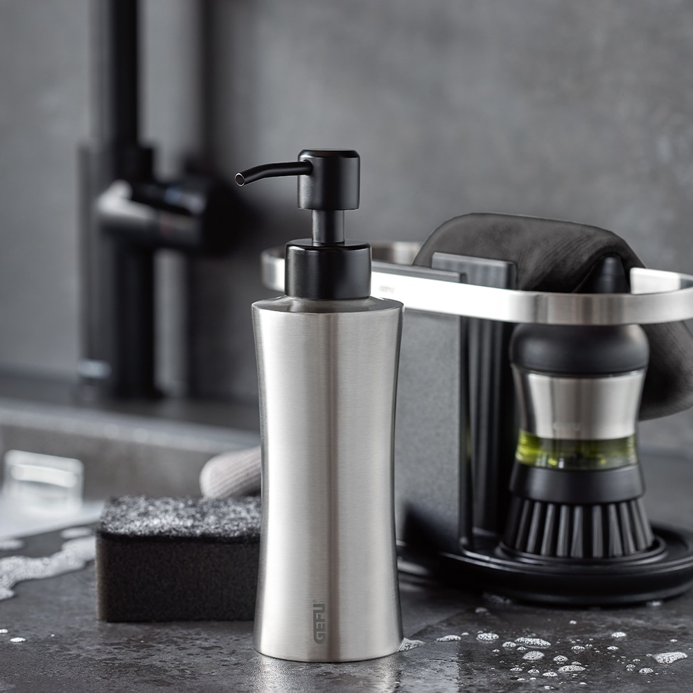 Dispenser sapun lichid Swift Gefu, inox, plastic, argintiu/negru, 230 ...