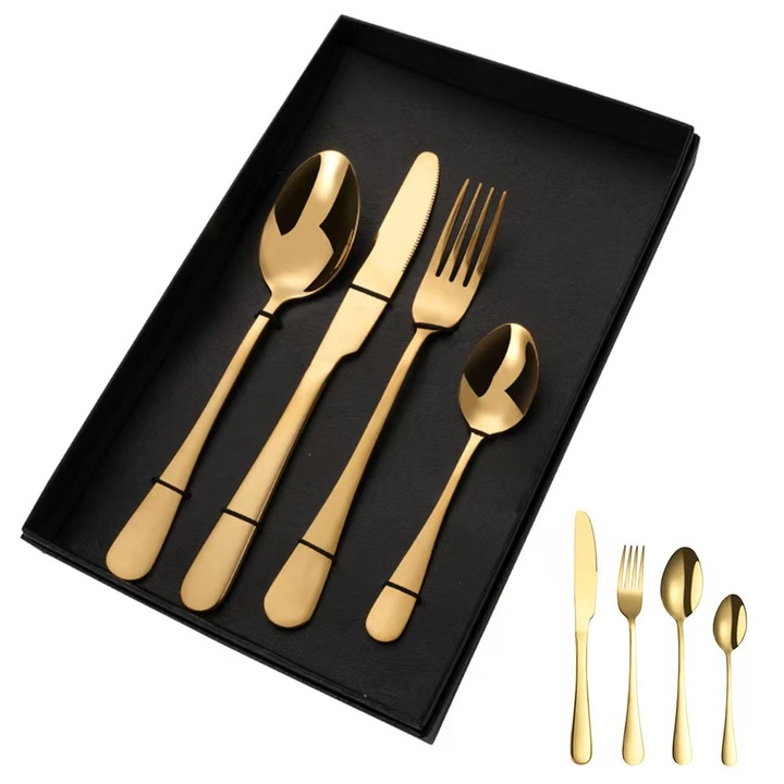 Set 4 tacamuri, Inox, Auriu - eMAG.ro