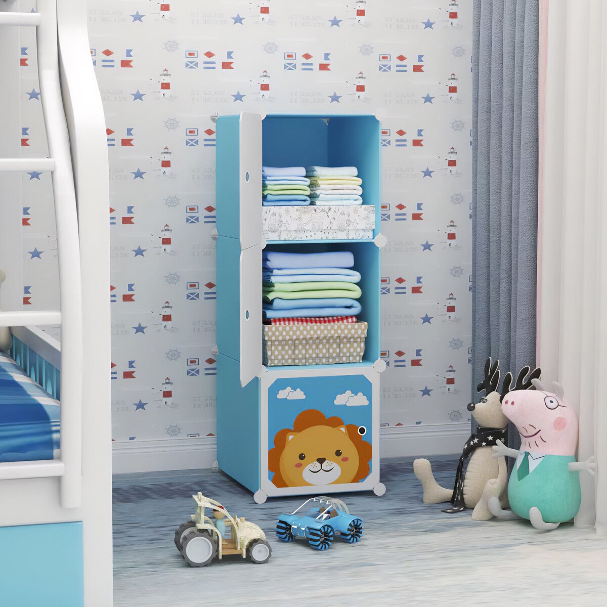 Dulap Modular Copii, 3 Compartimente, Naimeed D4379, Albastru ...
