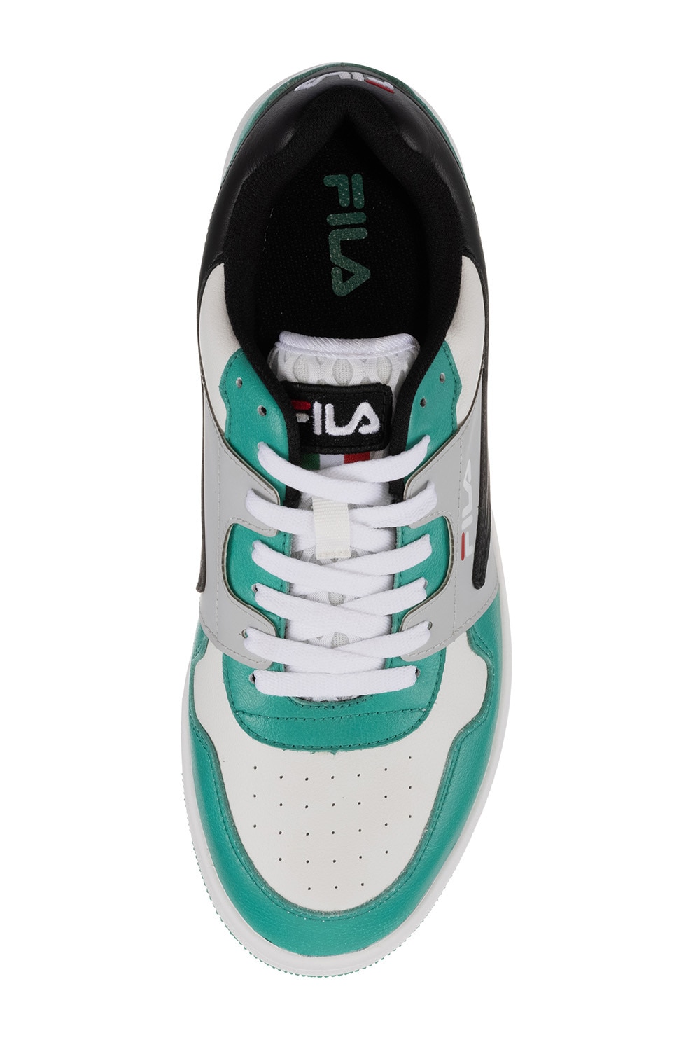 Fila, Pantofi sport din piele cu detalii perforate Arcade, Turcoaz, Alb ...