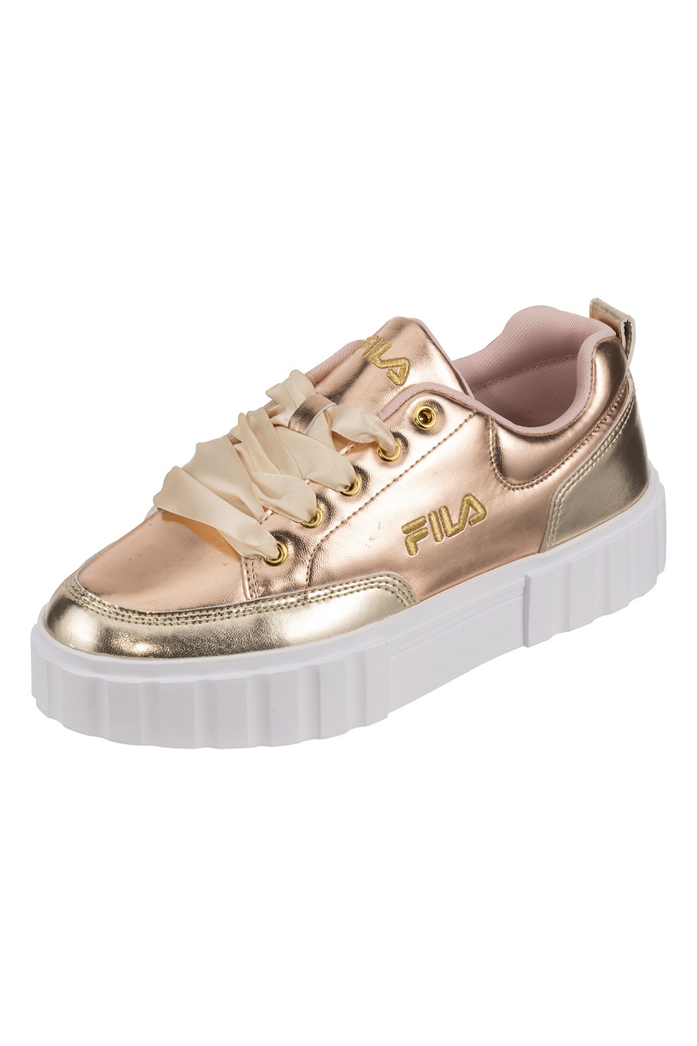 Fila, Pantofi sport flatform cu sireturi din satin Sandblast, Auriu, 40 ...