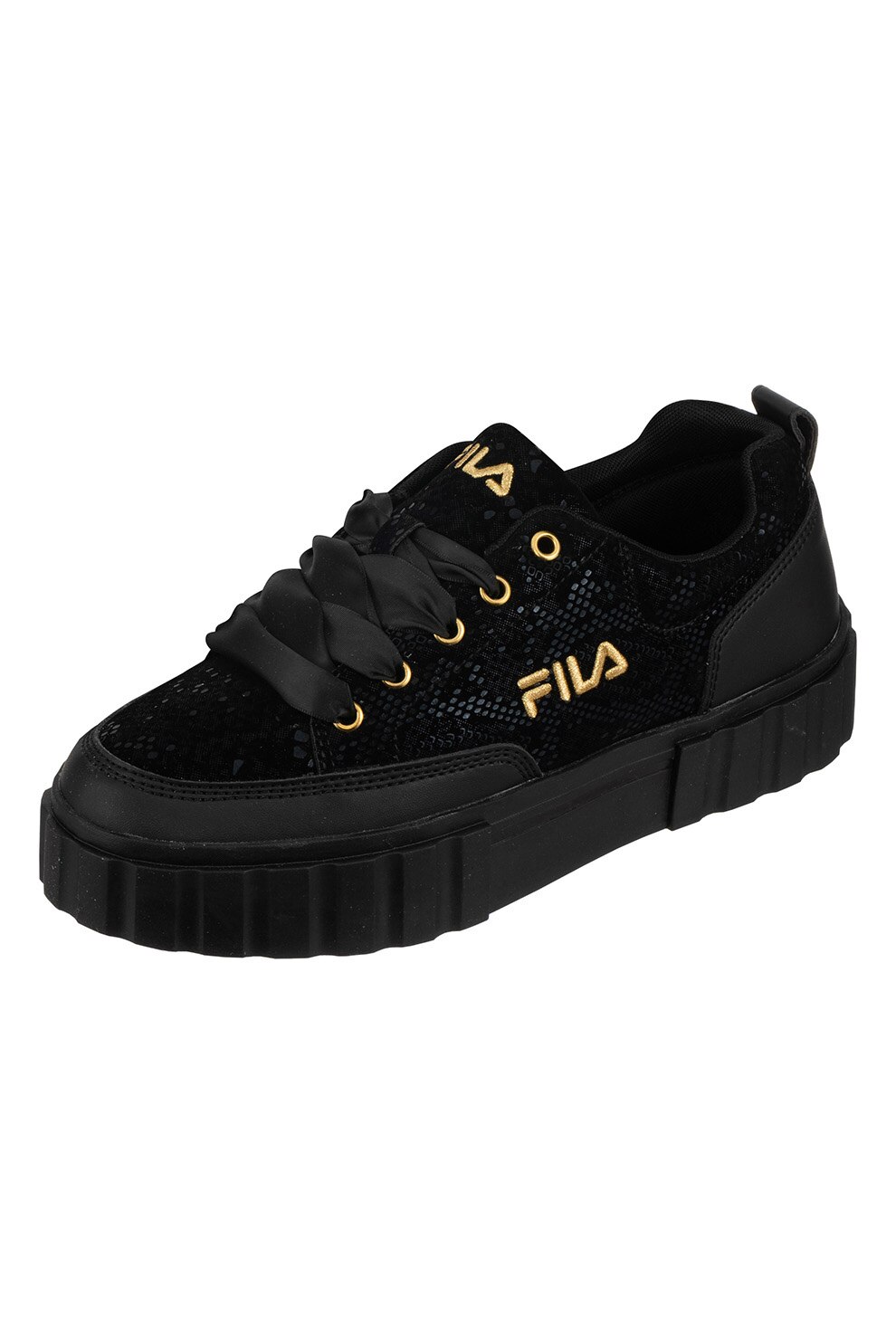 Fila, Pantofi sport flatform cu sireturi din satin Sandblast, Negru, 40 ...