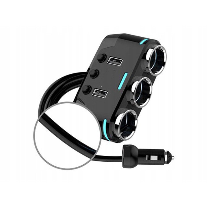 Adaptor bricheta USB, Zola®, 2 porturi USB, 3 prize pentru bricheta, 12 ...
