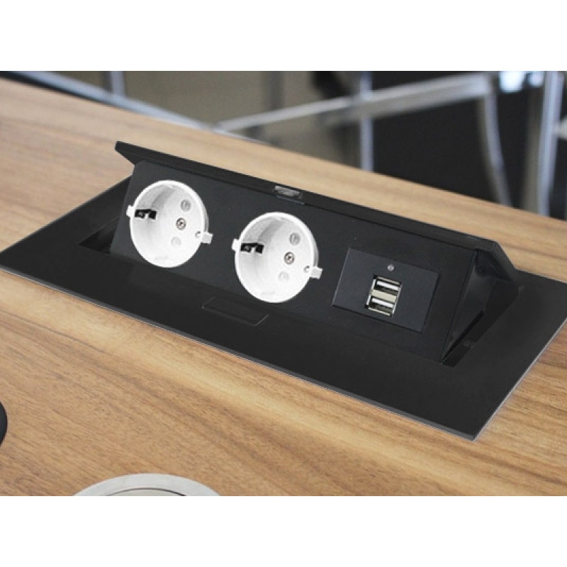 Priza incorporabila in mobilier 2xUsb 2xSchuko Aluminiu Gtv - eMAG.ro