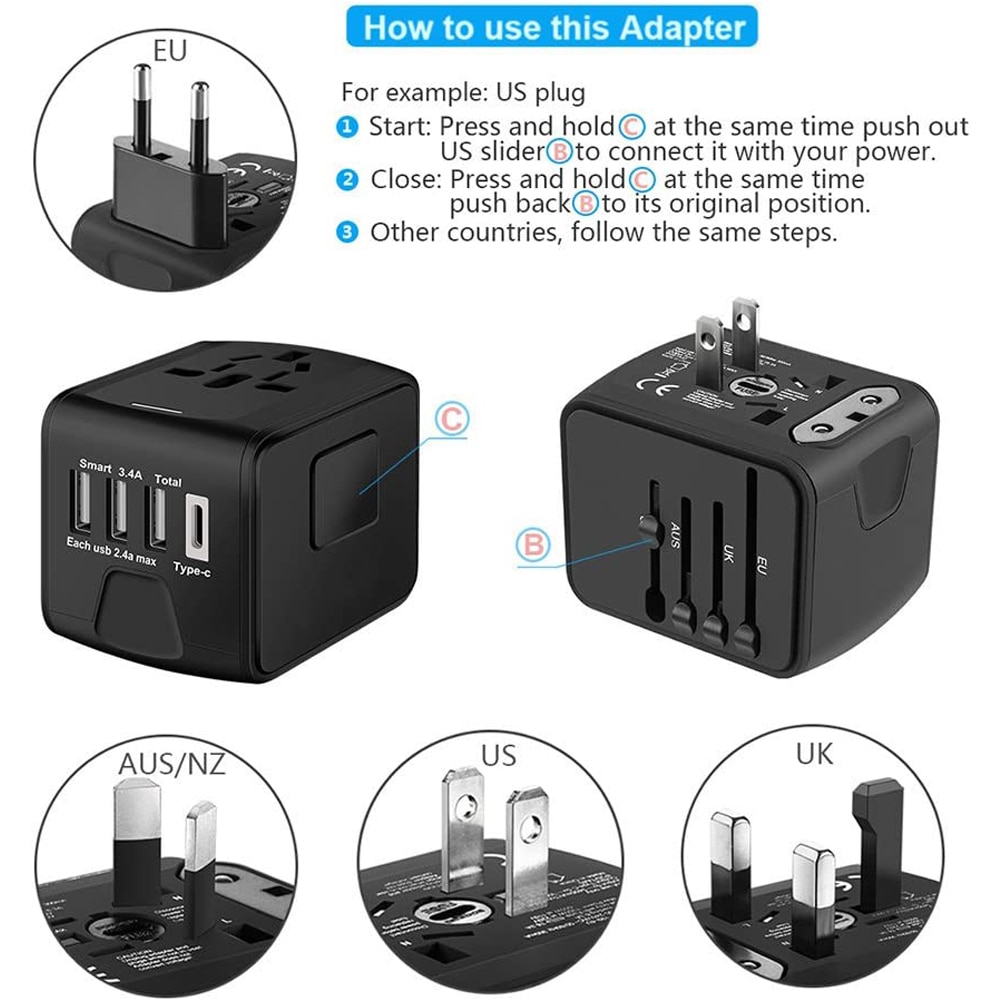 Morfansi 3 X Usb и 1 X Type C 5 в 1 универсален адаптер за