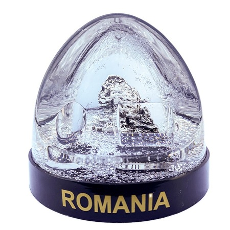 Glob din plastic, cu lichid, cu Sfinxul din Bucegi, argintiu, 9x8 cm ...