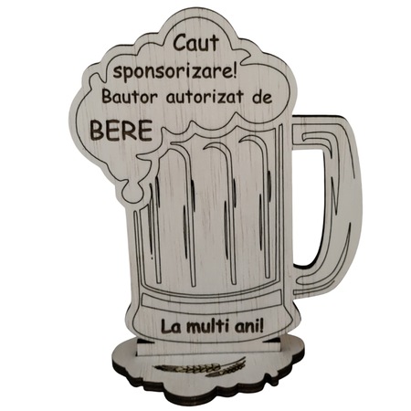 Decoratiune din lemn, Halba de bere cu suport, scris personalizat, 10 ...