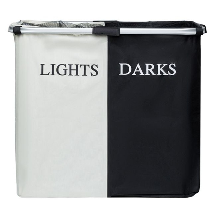 Cos pentru rufe cu 2 compartimente, alb/negru, cadru metalic, 62 x 34 x ...