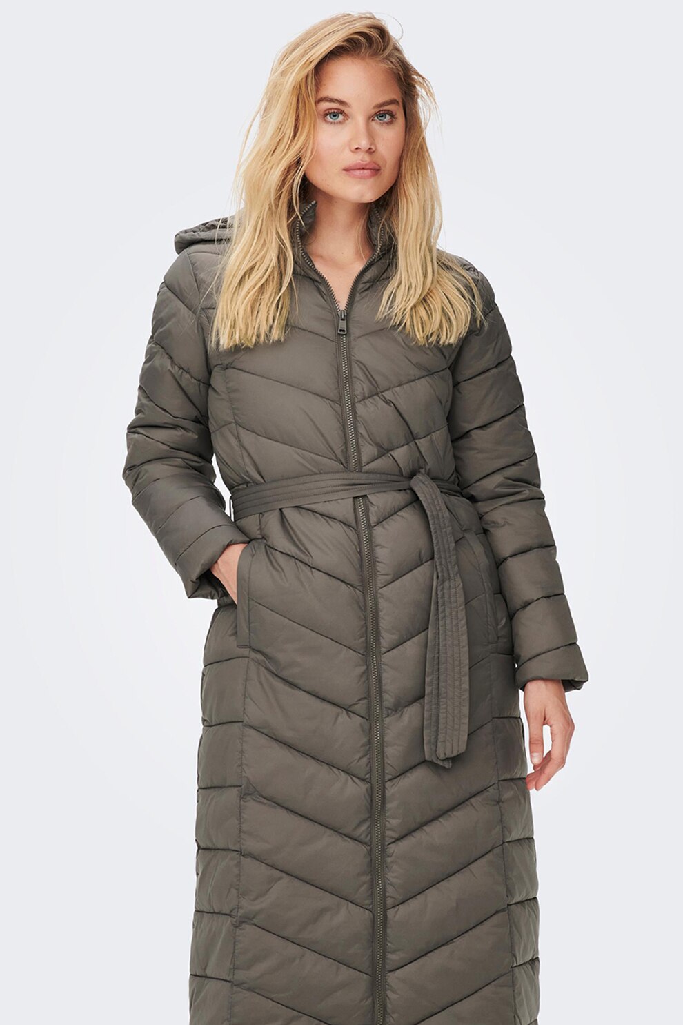Only, Geaca lunga cu gluga Maggie, Maro taupe, L - eMAG.ro