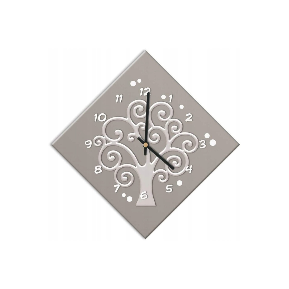 Ceas decorativ de perete, Cu copac, 42 x 42 cm, MDF, Argintiu, Negru ...