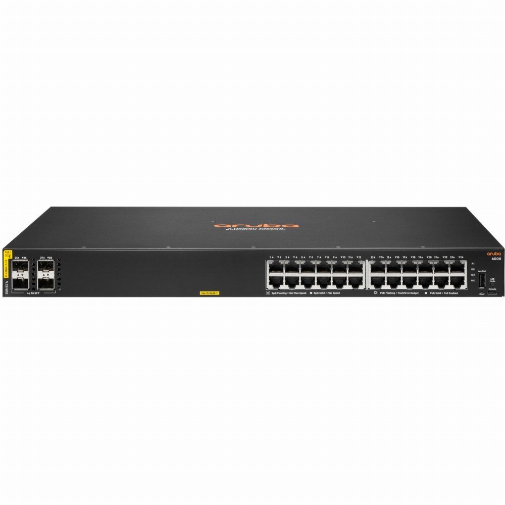 HP Enterprise Aruba 6000 24G + 4SFP PoE+ (370W) Switch M RM (R8N87A ...