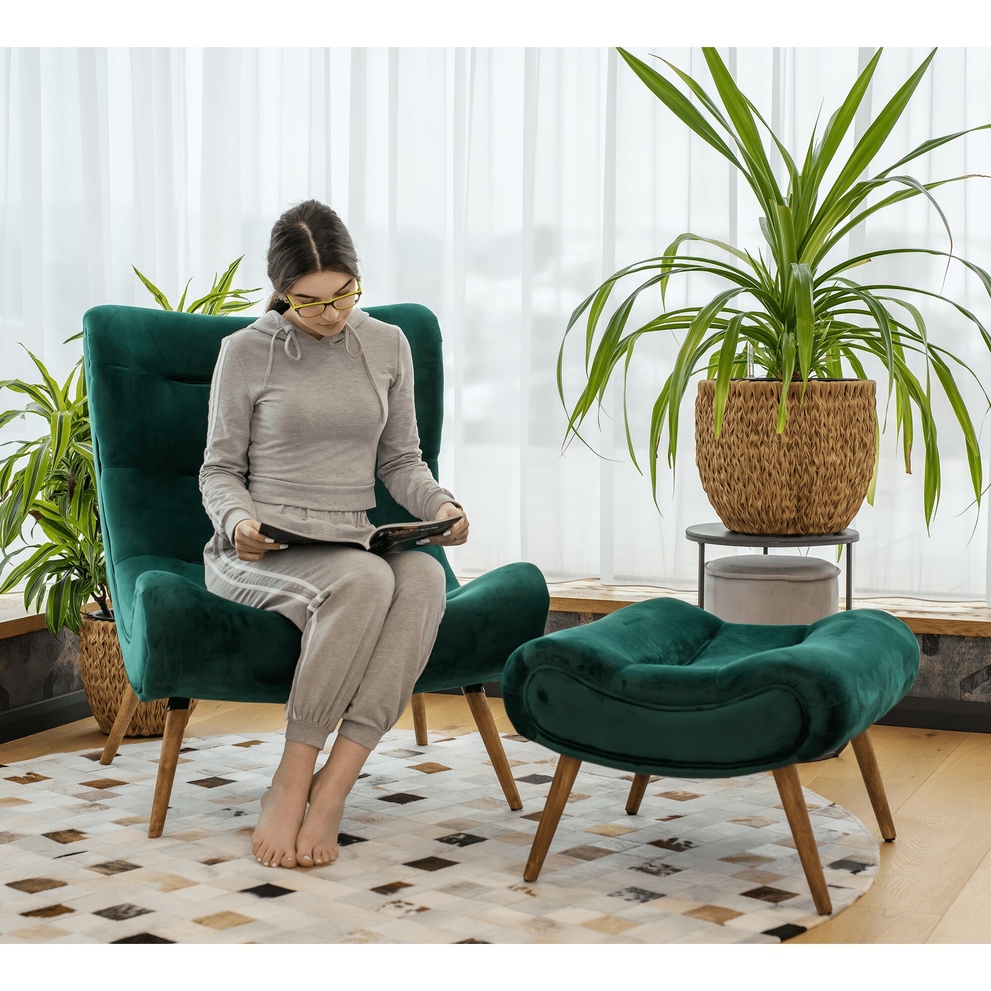 Set fotoliu si taburet DacEnergy©, confectionat din material textil ...