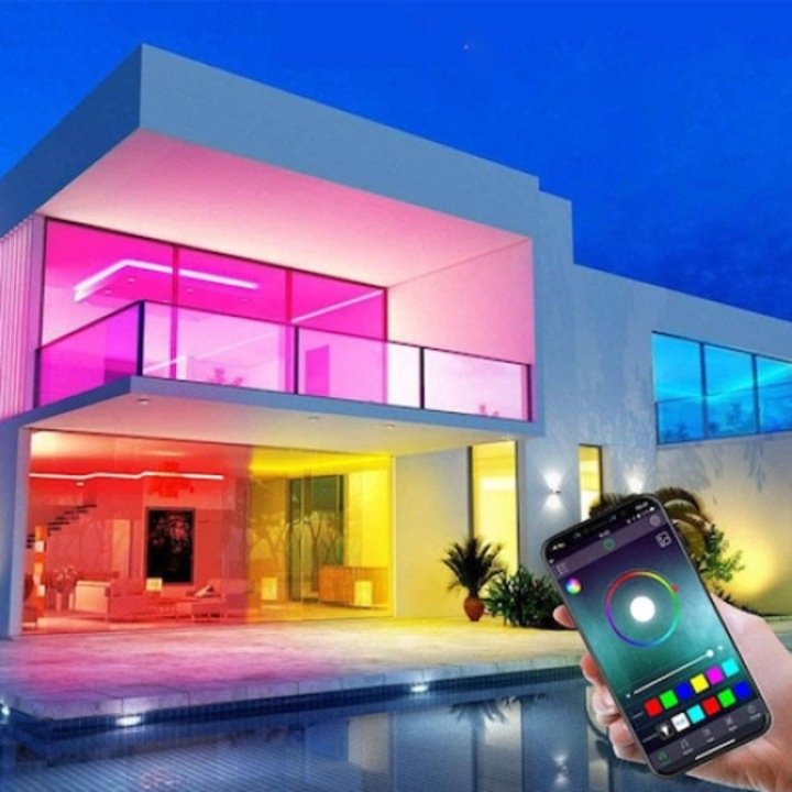 Kit banda LED RGB, 5m, Control din Telecomanda cu 24 de Butoane ...