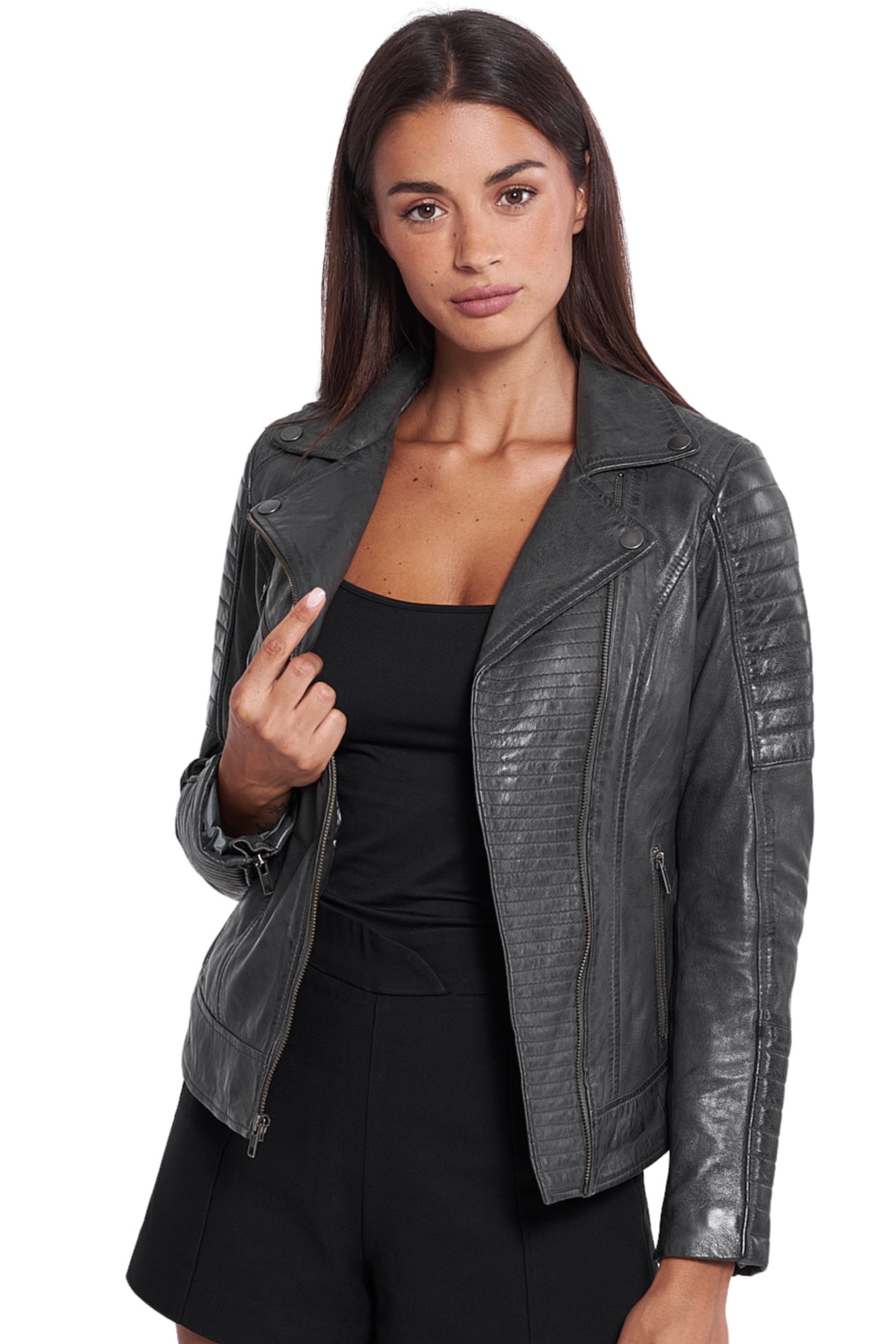 Geaca de piele naturala, Vainas, Electra sheep, Gri, S - eMAG.ro