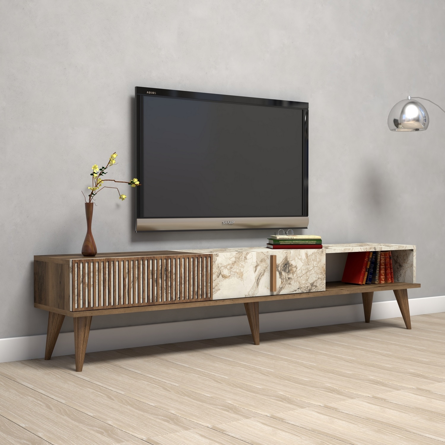 Comoda TV Kalune Design Milano, PAL, 180x35x40cm, Nuc/Alb - eMAG.ro