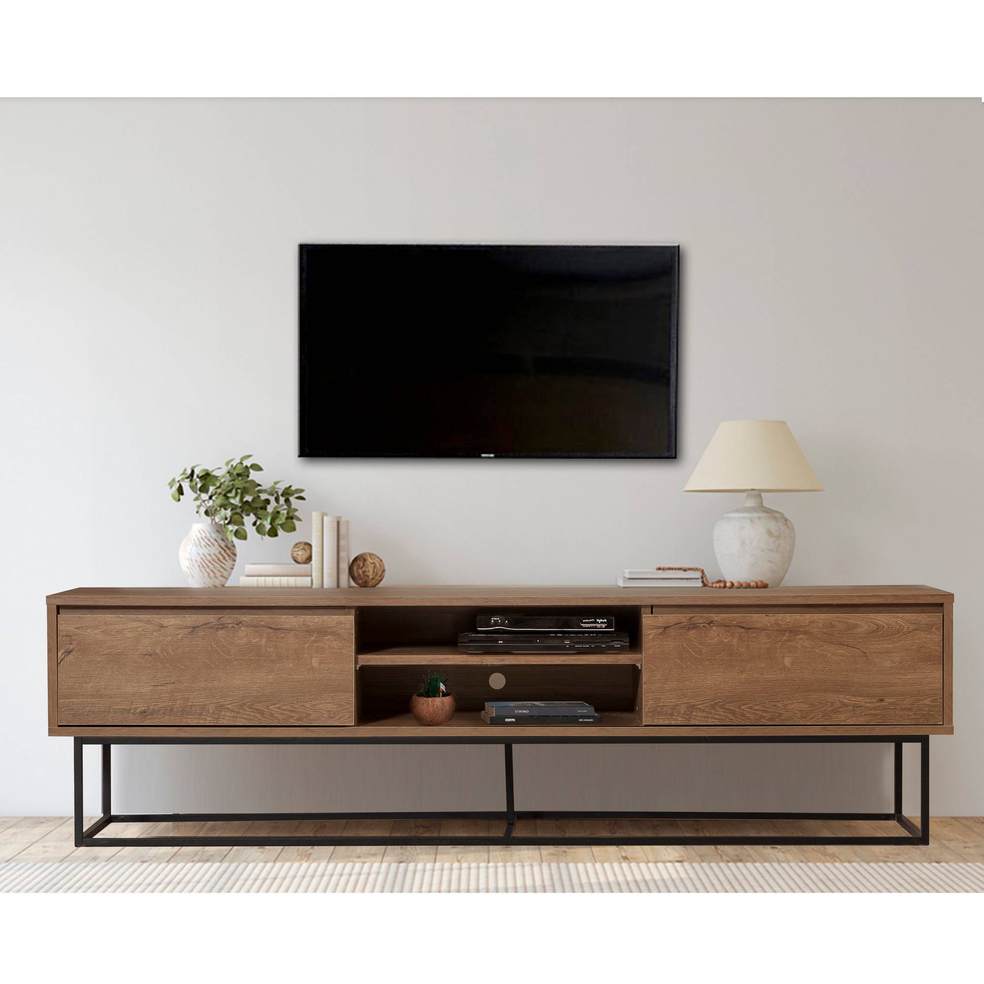 Comoda TV Kalune Design Scarlet, PAL, 180x40x50cm, Nuc/Negru - eMAG.ro