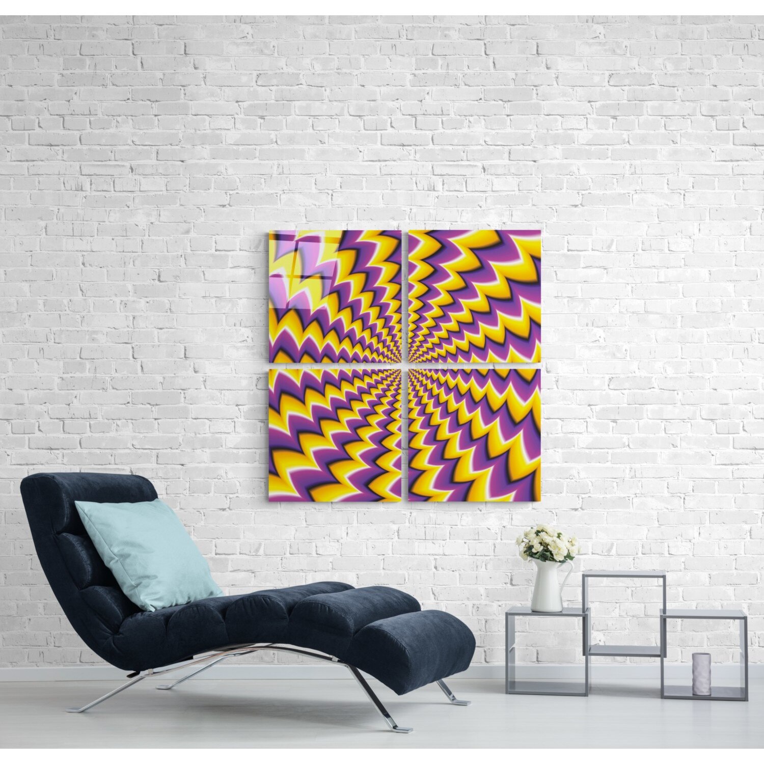 Set 4 Tablouri, Sticla securizata, 60 x 60 cm, Model Abstract, Galben ...