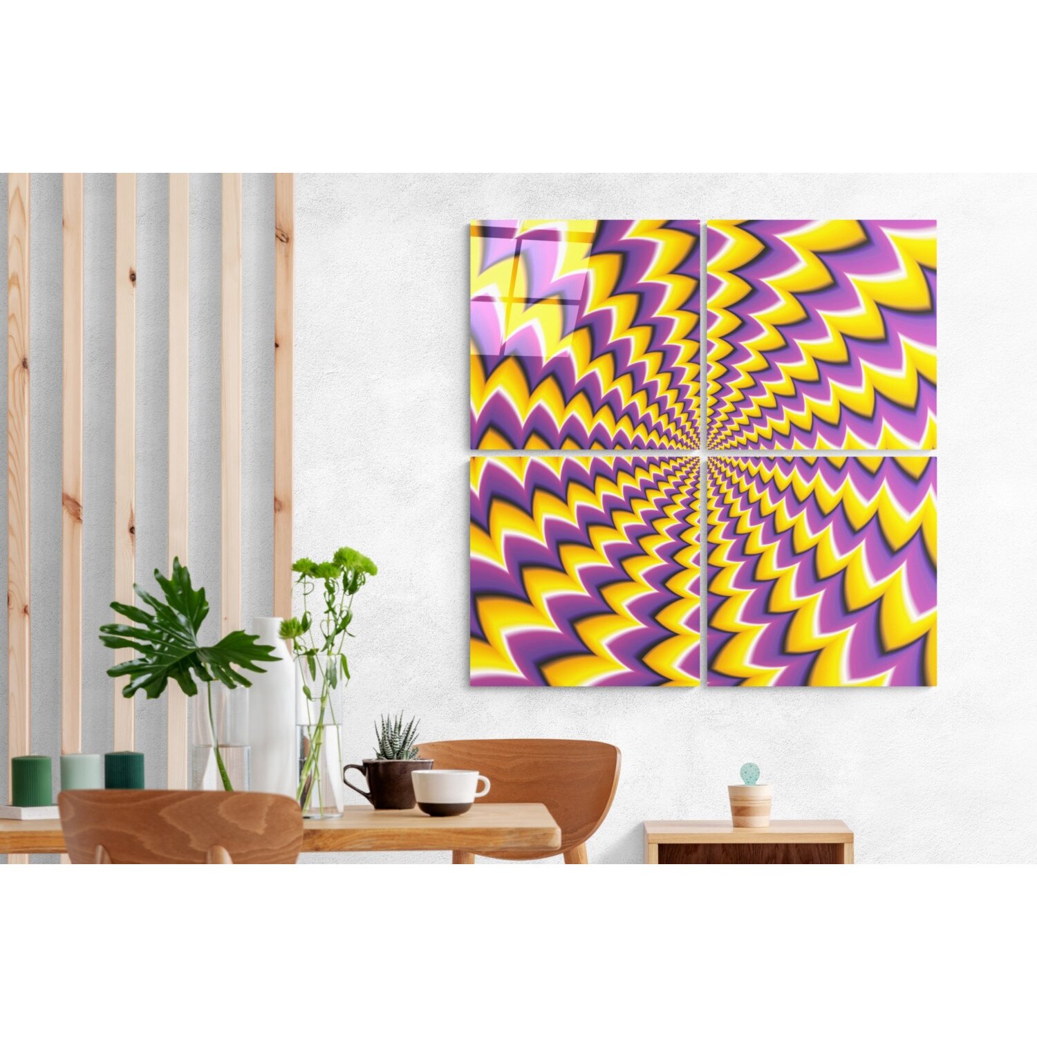 Set 4 Tablouri, Sticla securizata, 60 x 60 cm, Model Abstract, Galben ...