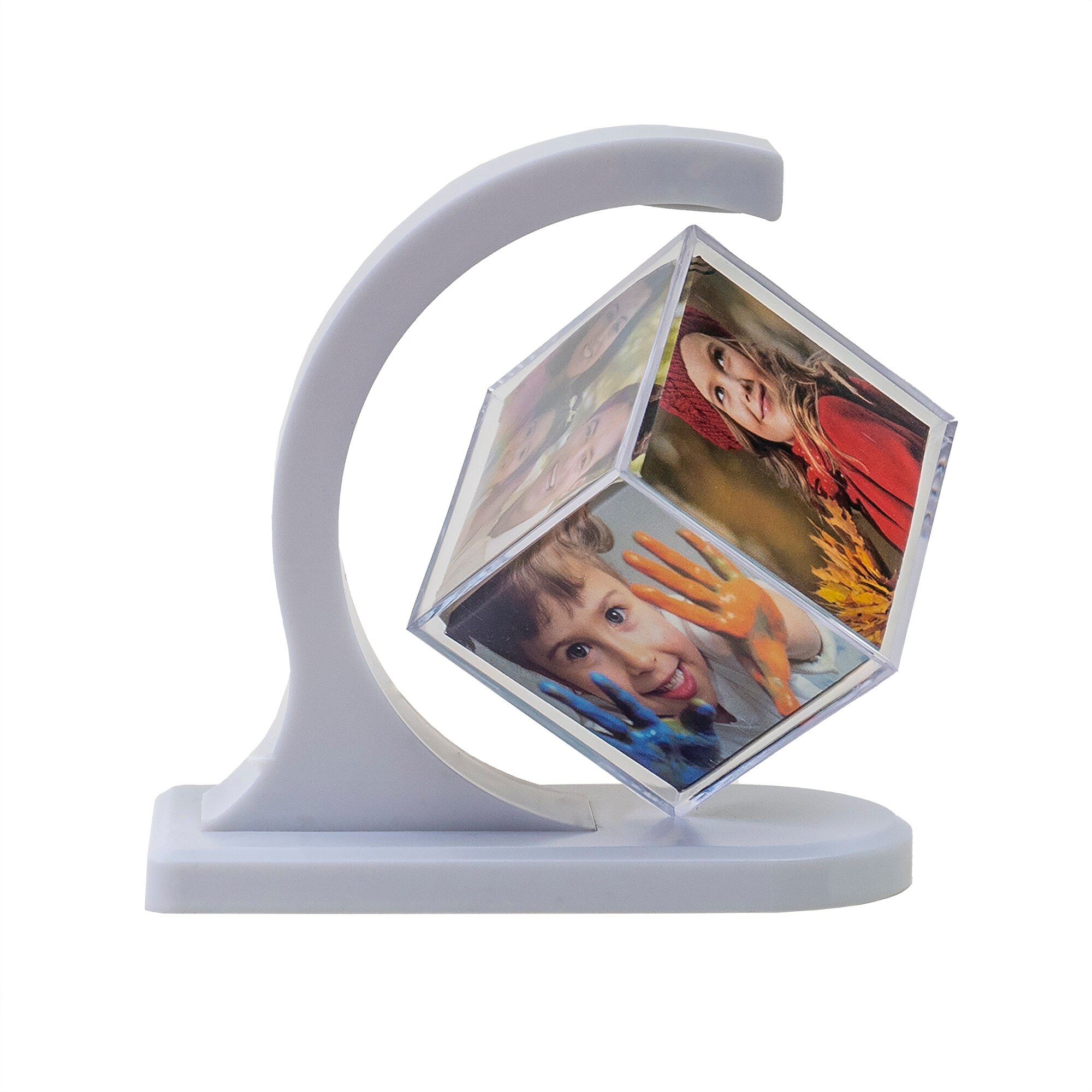 Rama foto, in forma de cub, magnetic rotativ cu 6 poze, inaltime 15 cm ...