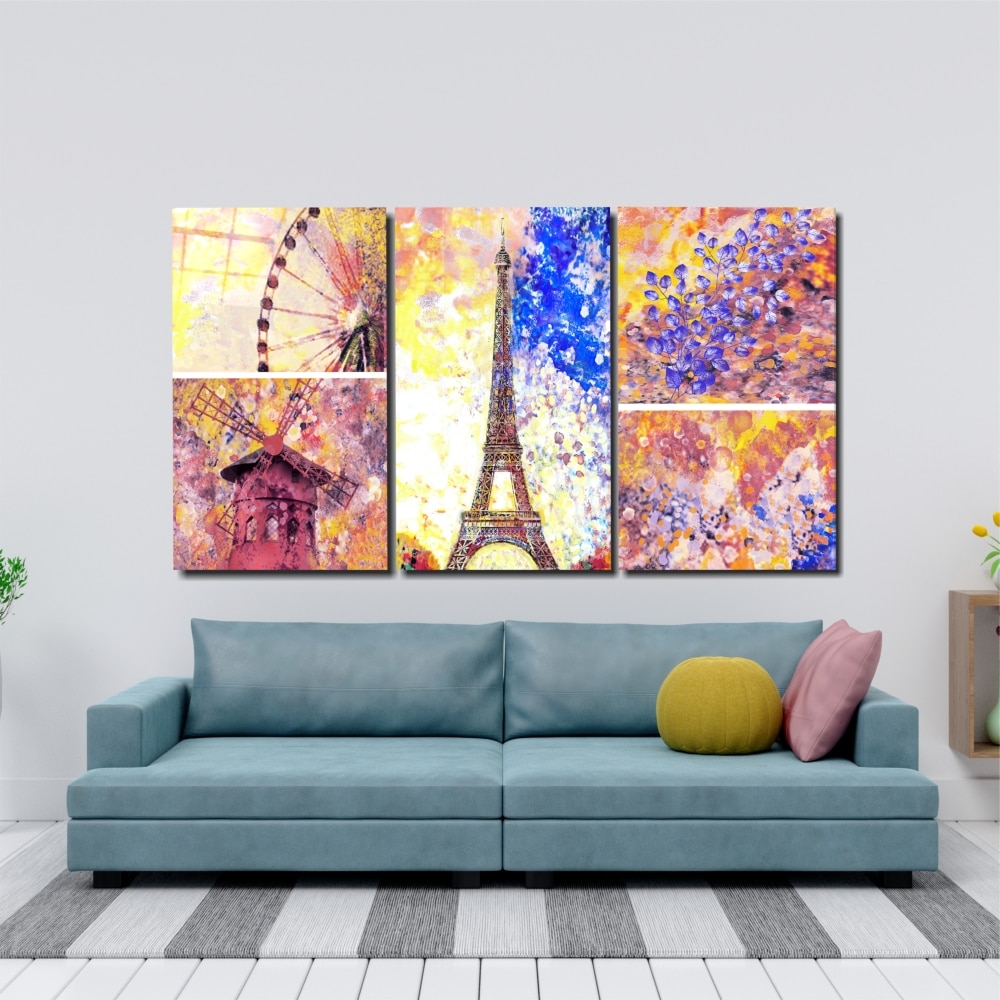 Set 3 tablouri, Print digital, Model- Paris, 72x46cm - eMAG.ro