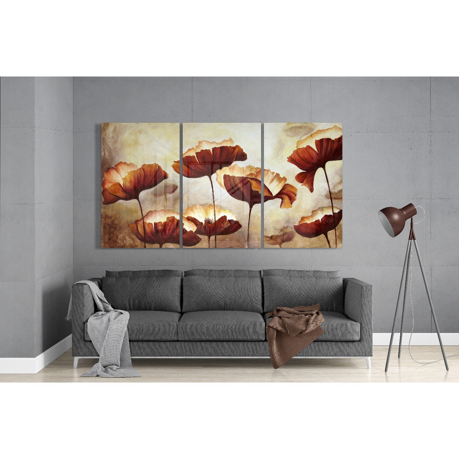 Set 3 tablouri din sticla securizata, Model flori, 72x46 cm, Multicolor ...