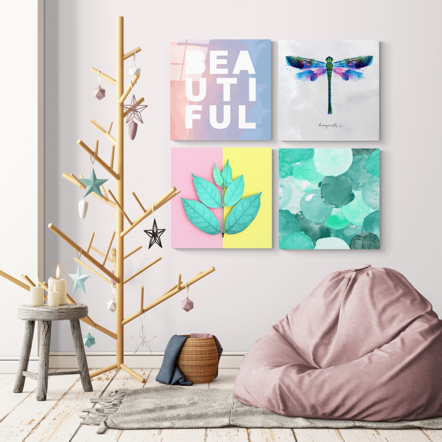 Set 4 tablouri, Print digital, Model- Beauty Quadro, 60x60cm - eMAG.ro