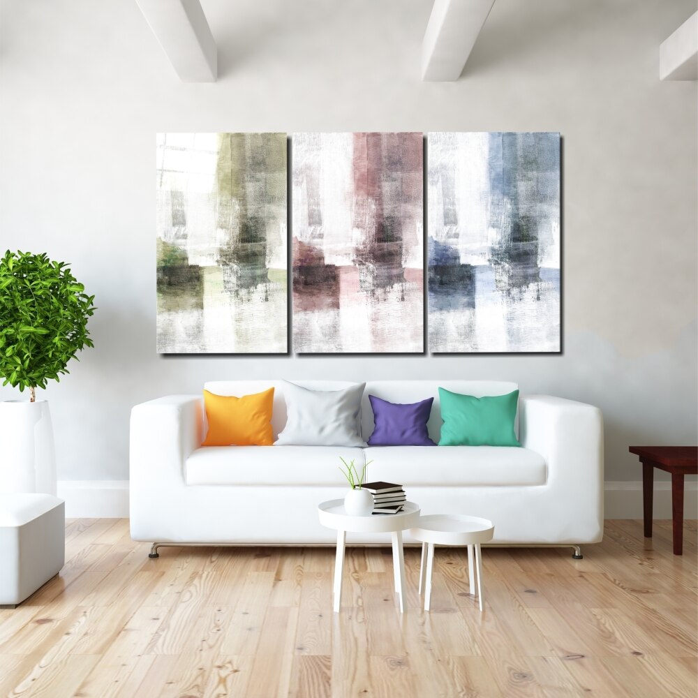 Set 3 tablouri din sticla securizata, 770, Model culori pastel, 72x46x2 ...