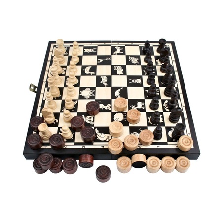 Joc de sah si table pentru copii, Lemn, 26 cm - eMAG.ro