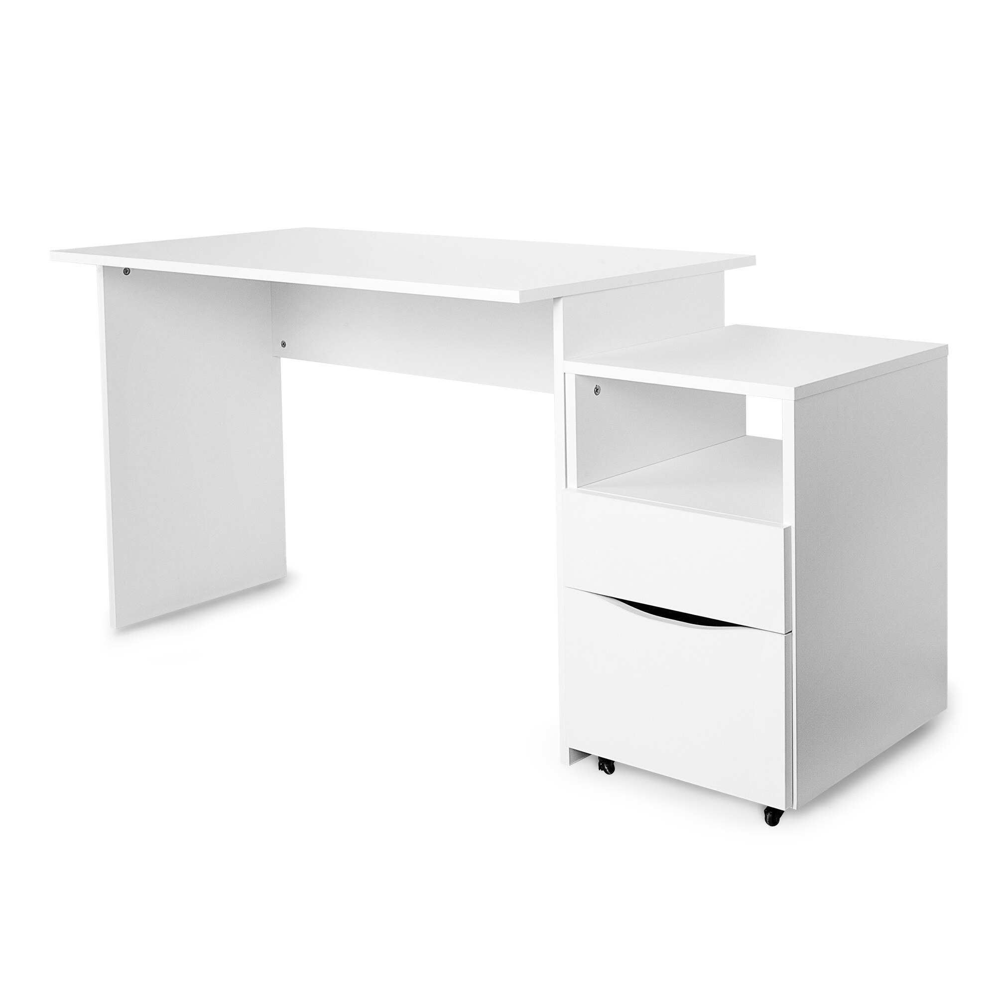 Set birou cu dulap pe roti, Leomark, Alb, 114 cm x 60 cm x 75,5 cm ...