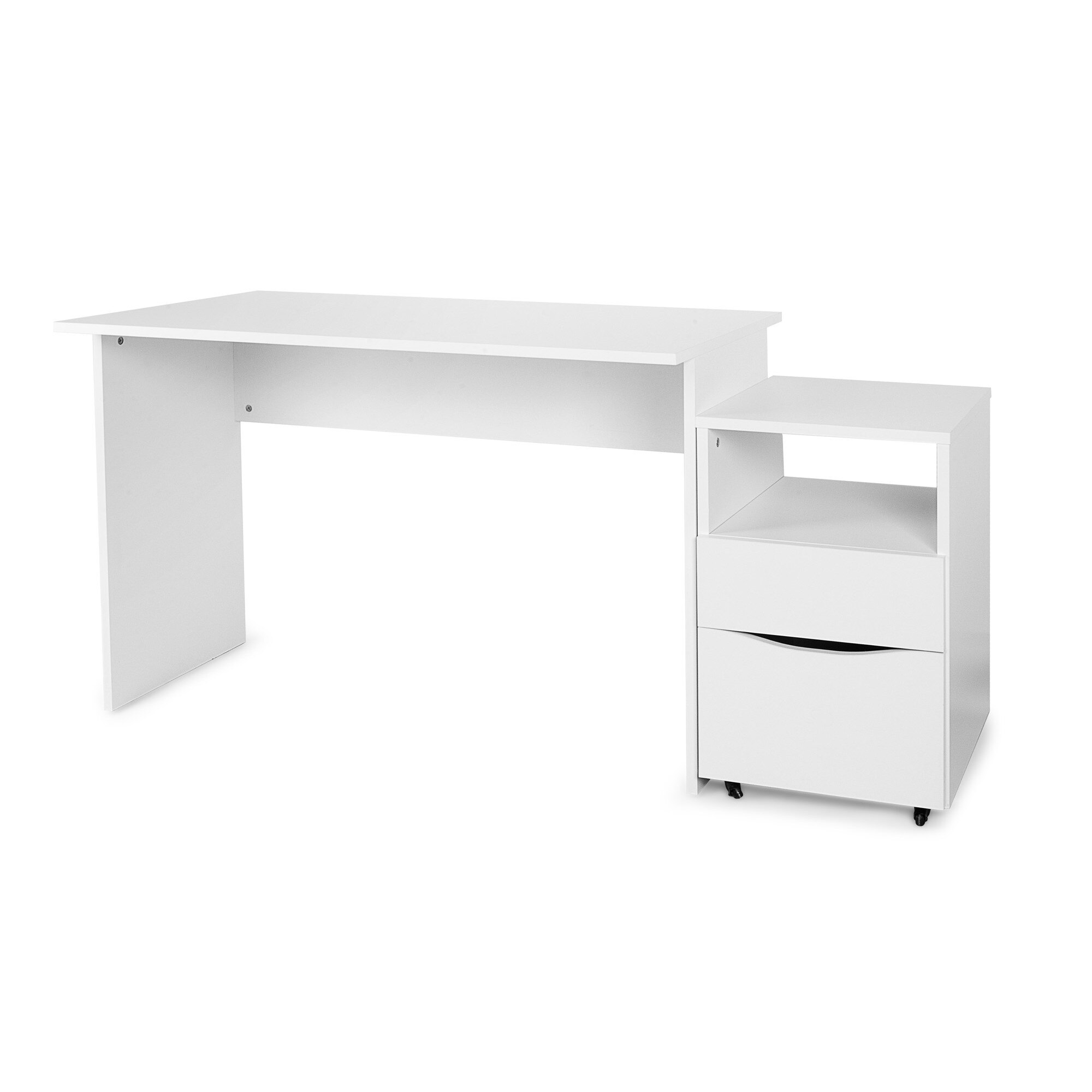 Set birou cu dulap pe roti, Leomark, Alb, 114 cm x 60 cm x 75,5 cm ...