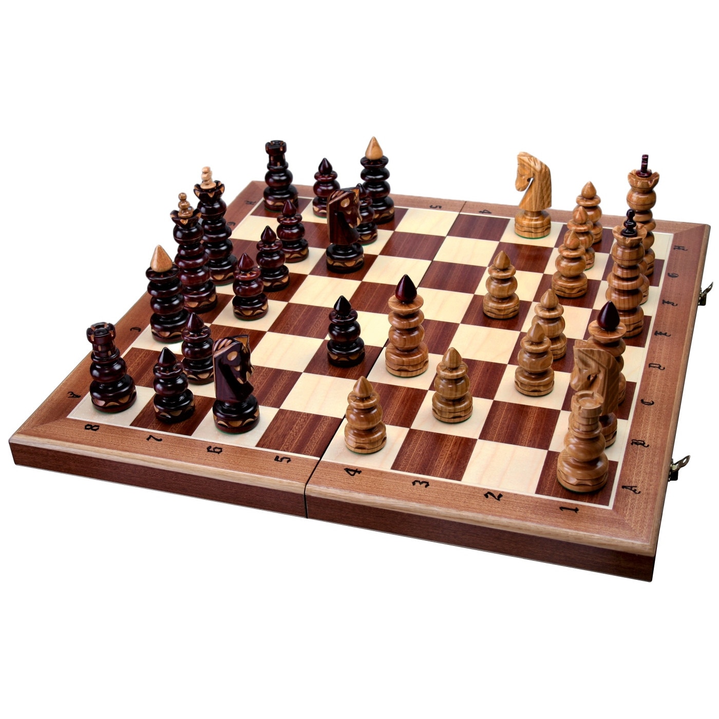 Set sah Bizantin, Marqueterie, Lemn de carpen, Incrustatie de mahon si ...