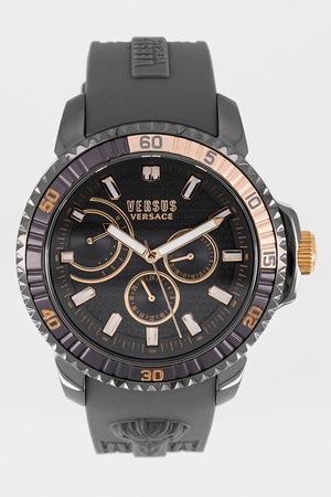 VERSUS VERSACE, Ceas cu functii multiple si o curea de silicon, Gri ...