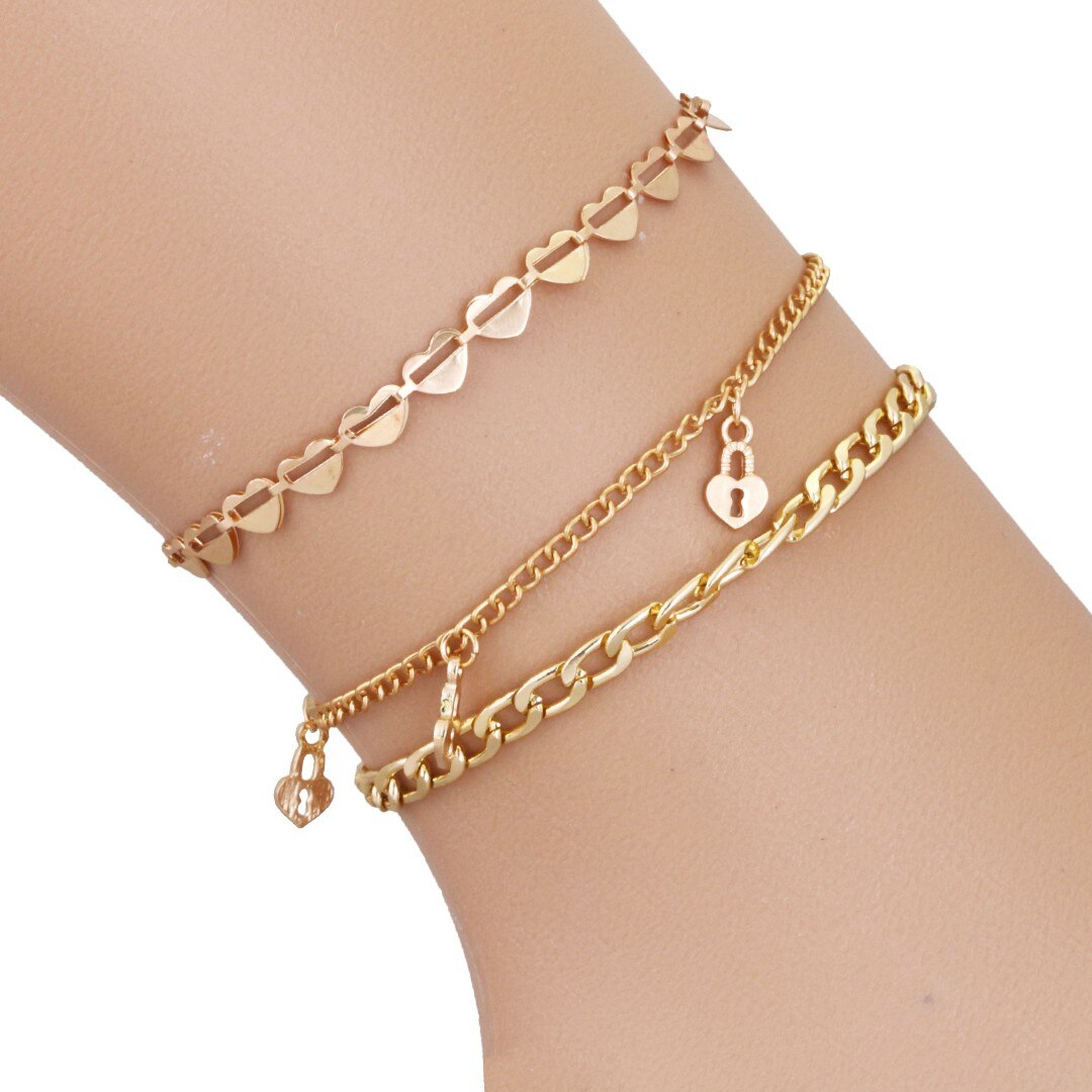 Set 3 bratari pentru picior, Ecarla, 20 cm, Auriu - eMAG.ro