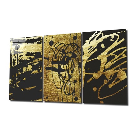Set 3 tablouri din sticla securizata, Abstract Doodles, 72x46 cm, Negru ...