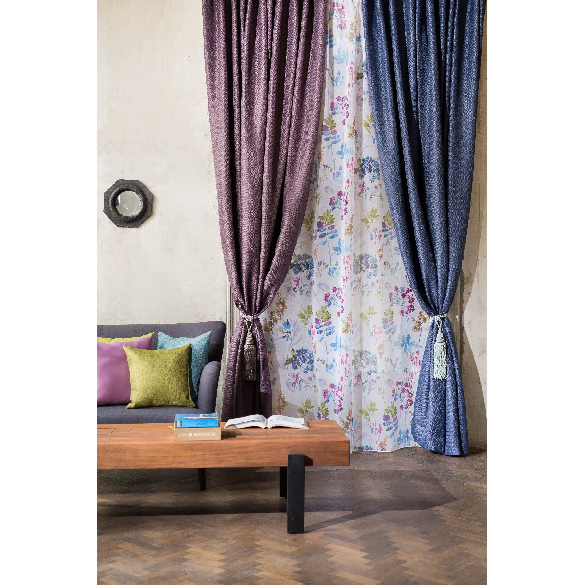 Драперия Cheer, Mendola Interior, С халки, Естествена, 140x260 см, Син ...