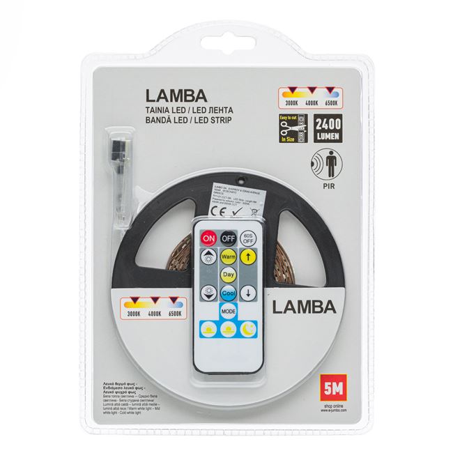 Set banda LED autoadeziva, 5 metri, cu telecomanda si senzori de ...