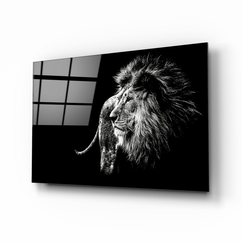 Tablou din sticla securizata, 1108b, Model leu, 110x70 cm, Alb/Negru ...