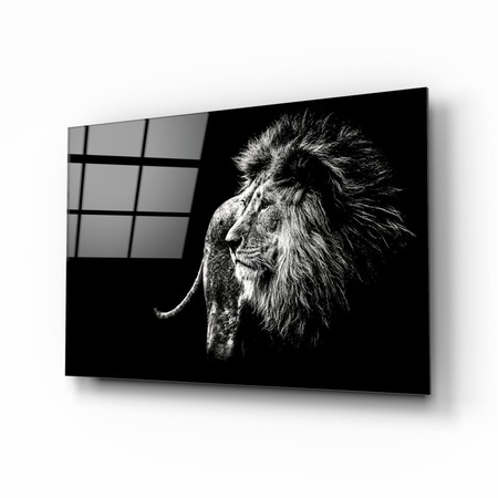 Tablou din sticla securizata, 1108b, Model leu, 110x70 cm, Alb/Negru ...