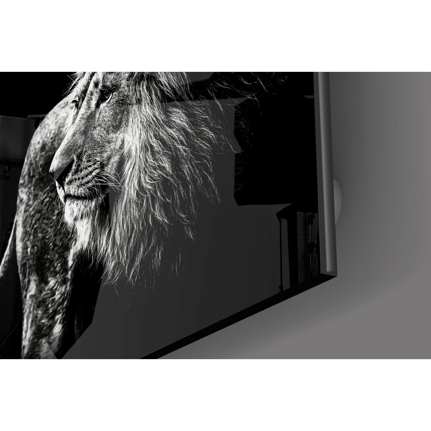 Tablou din sticla securizata, 1108b, Model leu, 110x70 cm, Alb/Negru ...