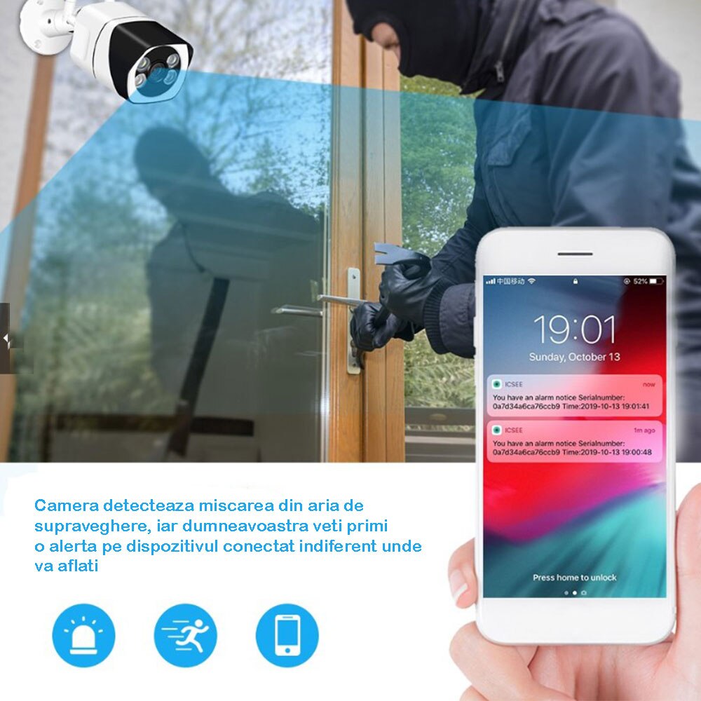 Camera WiFi SIKS, 1080P, Model 5, DC12V, IP66 Waterproof, Night Vision ...