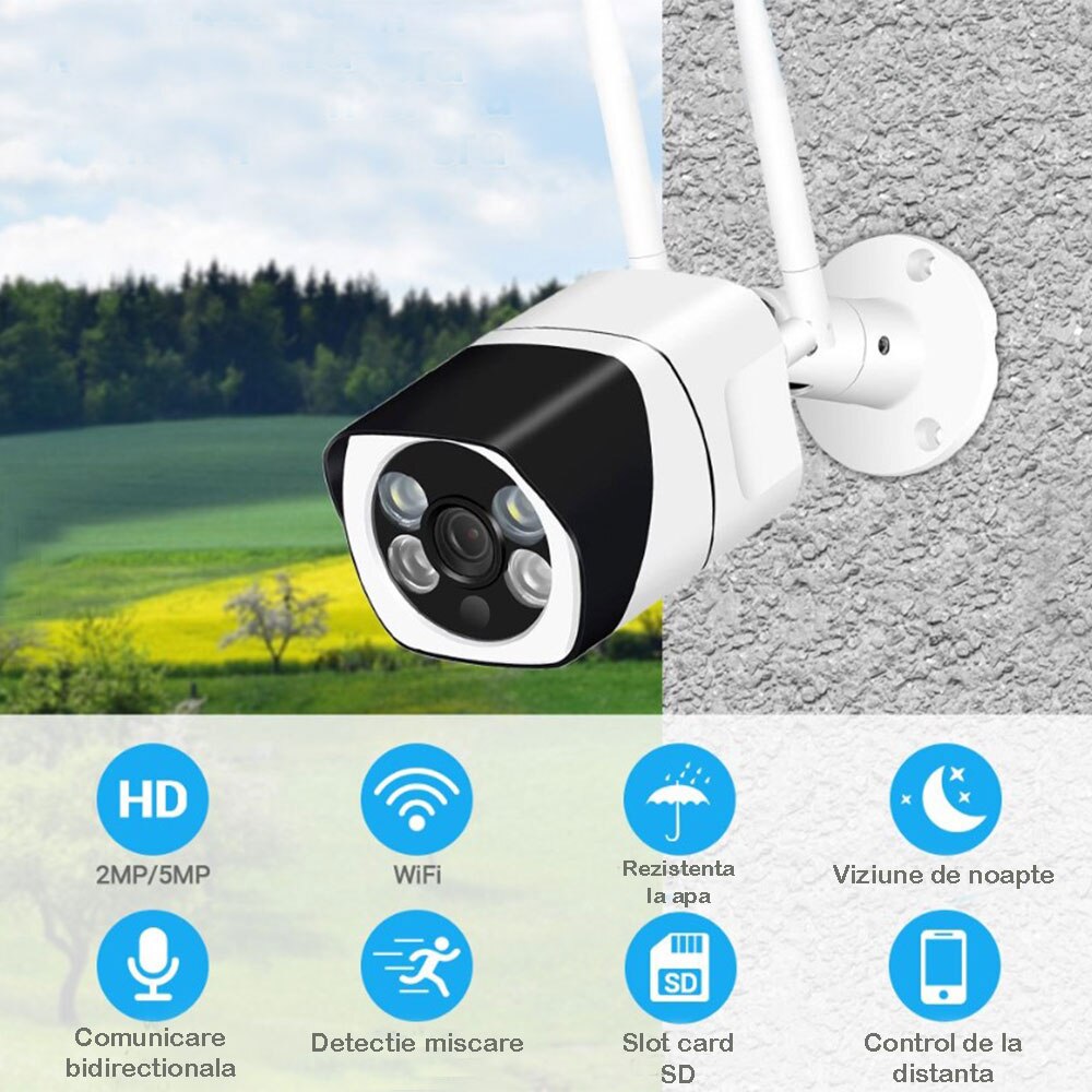 Camera WiFi SIKS, 1080P, Model 5, DC12V, IP66 Waterproof, Night Vision ...