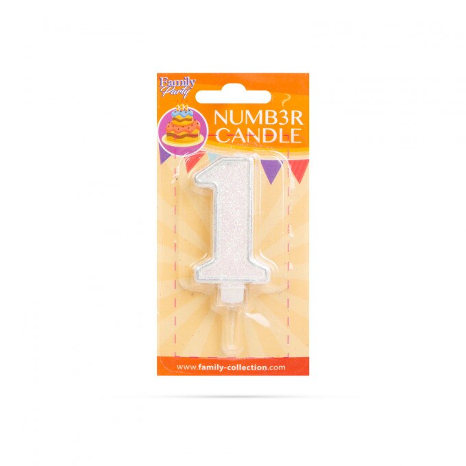 Lumanare pentru tort cifra "1", alba cu ornament roz - eMAG.ro