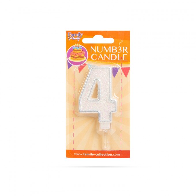 Lumanare pentru tort cifra "4", alba cu ornament roz - eMAG.ro