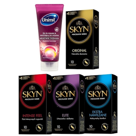 Set 40 Prezervative + 1 Gel intim, Unimil Skyn Romantic Love ...