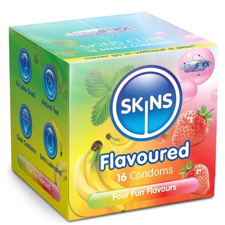 Set 16 Prezervative, Skins - Flavoured, Latex, Transparent - eMAG.ro