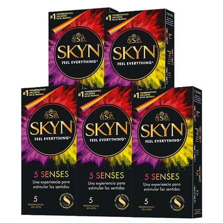 Set 5 Pachete prezervative, Skyn, 25 buc, Poliizopren, Transparent ...