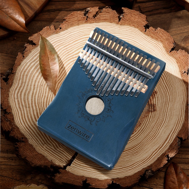 Kalimba Instrument African din Lemn Pian Zanza Mbira 17 clape Albastru ...
