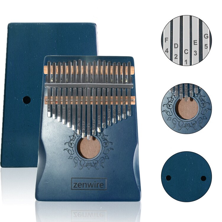 Kalimba Instrument African din Lemn Pian Zanza Mbira 17 clape Albastru ...